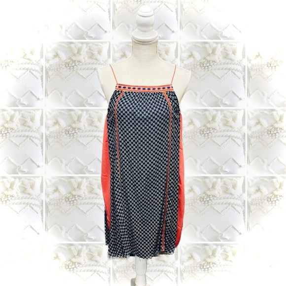 THML | Dresses | Thml S Navy Diamond Red Side Tie Boho Raw Mini ...